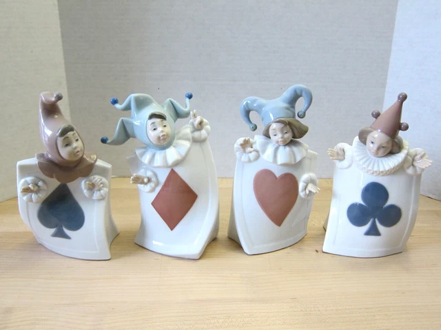 NAO BY LLADRO Set of 4 Ace of Hearts Diamonds Clubs Spades Cards Jester ...