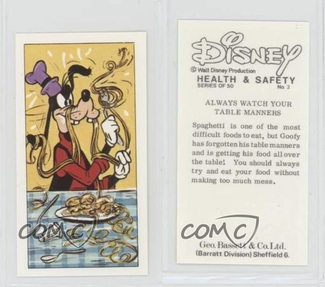 1977 BASSETT DISNEY Health & Safety Goofy Always Watch Your Table ...