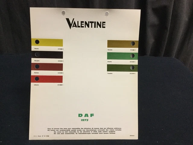 RARE 1973 VALENTINE DAF Color Chart Book £13.82 - PicClick UK
