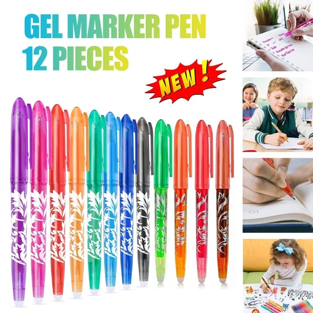 12PCS ERASABLE PEN 12 Colors Erasable Ink Pens 0.7mm School Students ...