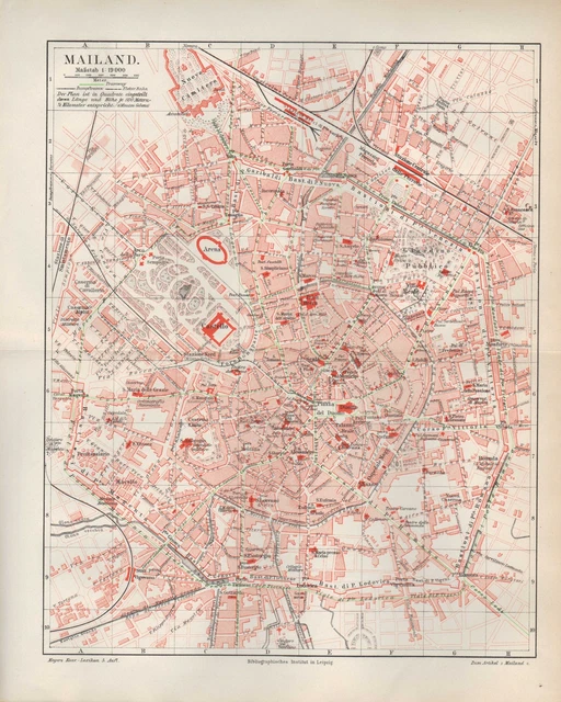 MAPPA PIANTA DELLA città mappa 1897: Mappa Milano. Milano Italia EUR 14 ...
