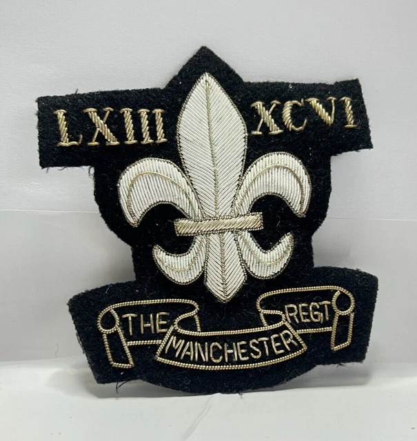 THE MANCHESTER REGIMENT bullion Wire Cloth Badge Patch 10 x 9.5 cm £20. ...