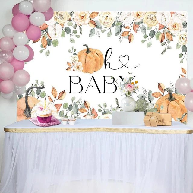 SPRING FLORAL LEAVES Pumpkins Baby Shower Backdrop $37.84 - PicClick AU