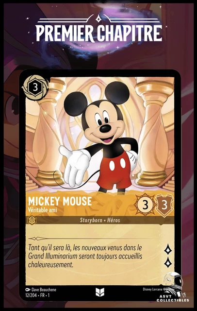 CARTE DISNEY LORCANA Mickey Mouse 12/204 Véritable ami Peu Commune ...