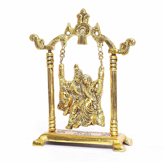 INDIAN TRADITIONAL RADHA Krishna on jhula Metal Statue Gold Plated $33. ...