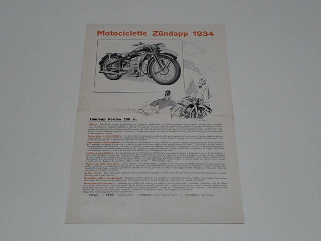 ZUNDAPP CARDAN 500-800 1934 Motociclette Moto Brochure Depliant ...
