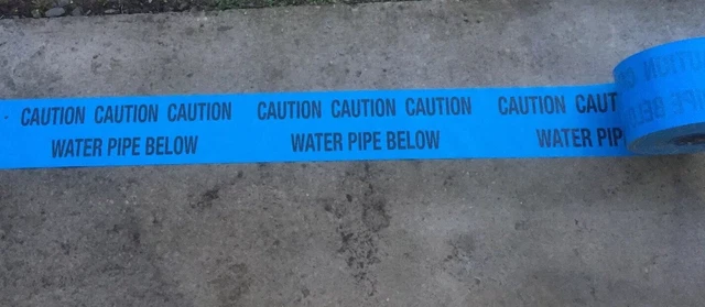 CAUTION WATER PIPE BELOW Underground buried pipe warning tape 20mtr Cut ...