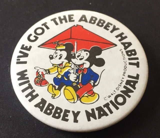 VINTAGE BADGE MICKEY Mouse Abbey National Disney Building Society 3.5cm ...