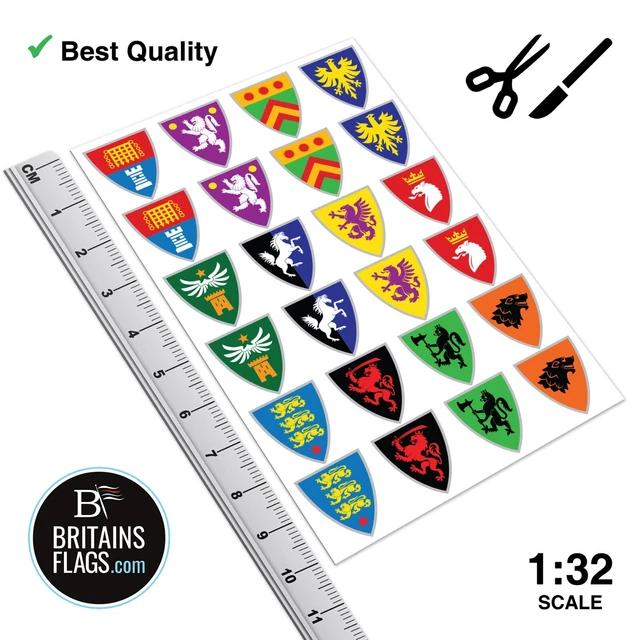 BRITAINS DEETAIL REPRO: Medieval Knight CUSTOM Shield Stickers x24 (1: ...