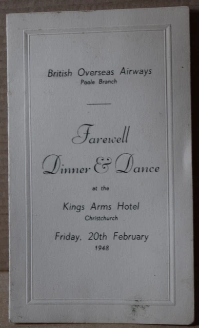 BRITISH OVERSEAS AIRWAYS Farewell Dinner Dance Menu Christchurch Dorset ...
