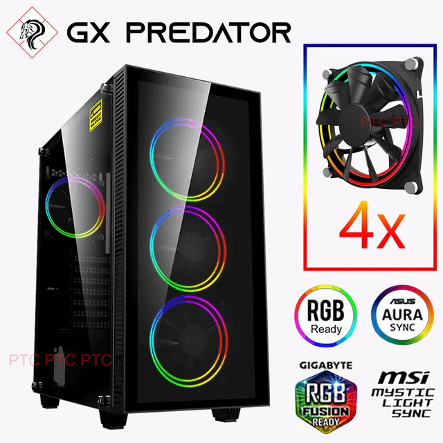 GX DRACO MID-TOWER PC Gaming Case ATX mATX ITX Computer Tempered Glass ...