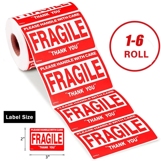 Fragile Stickers 1 6 Roll 500 2x3 Fragile Label Sticker Handle With