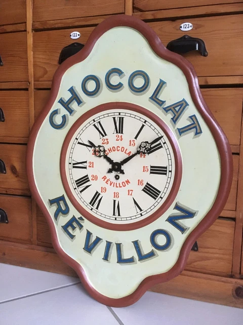 ANCIENNE AUTHENTIQUE PENDULE tole horloge chocolat REVILLON horlogerie ...