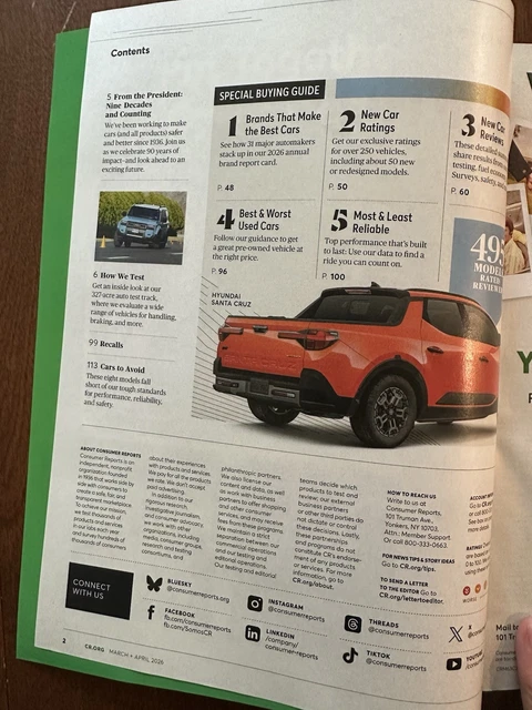 CONSUMER REPORTS MAGAZINE March 2026 AUTO Issue 495 Ratings BEST ...