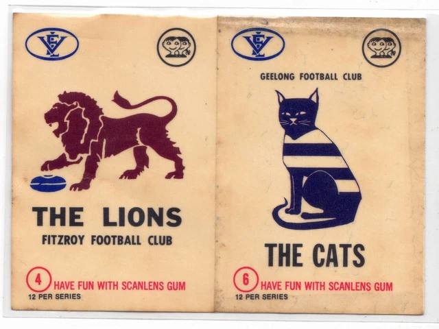 SCANLENS 1974 VFL Footy Card Dual Double Sticker Fitzroy Geelong ...