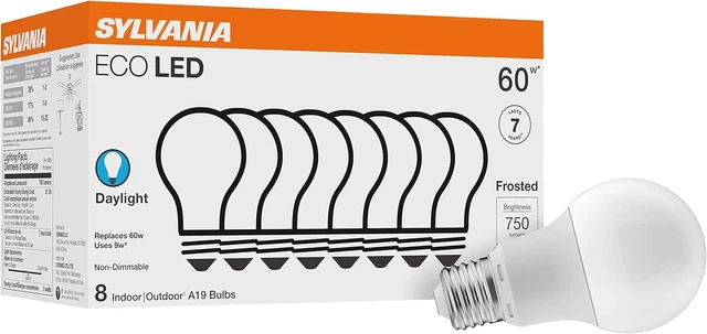 SYLVANIA ECO LED A19 Light Bulb, 60W Equivalent, Efficient 9W, 7 Year ...