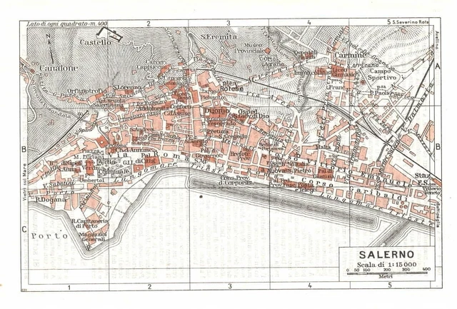 ANTIQUE MAP SALERNO city plan 1940 Antique map £10.14 - PicClick UK