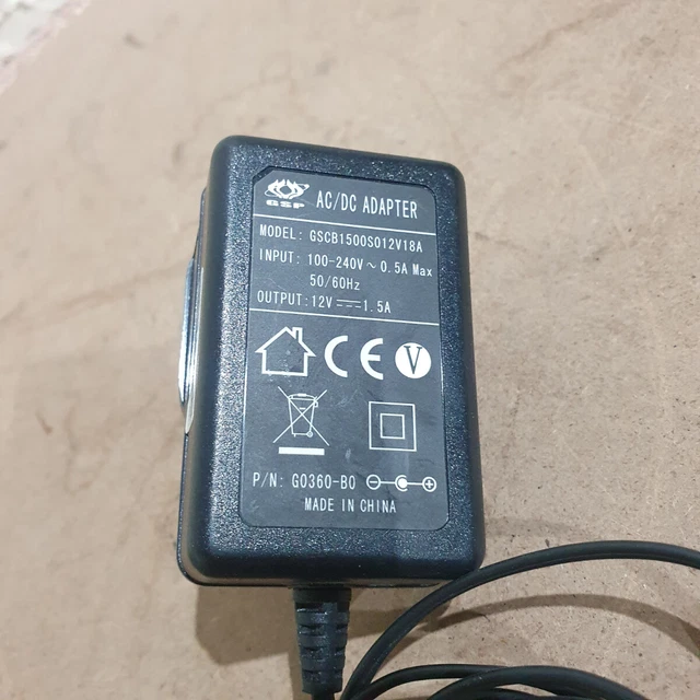GSP GSCB1500S012V18A BLACK Portable 12V 1.5A Power Supply AC/DC Adapter ...