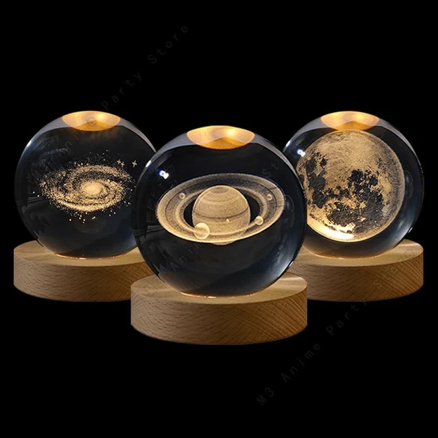 UNIQUE 3D CRYSTAL Ball Night Light Led Lamp Bedside Table Glowing ...