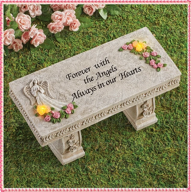 SOLAR ANGEL MEMORIAL Garden Bench Statue Cemetery Grave Marker Beloved ...
