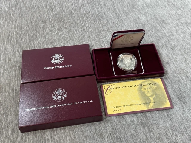 1993-S US MINT Thomas Jefferson 250th Anniversary Proof Silver Dollar ...