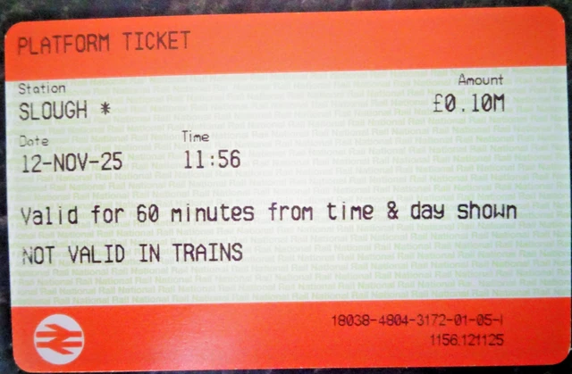 SLOUGH * - British Railway PLATFORM TICKET - Window 01 - NEW AVOCET $3. ...