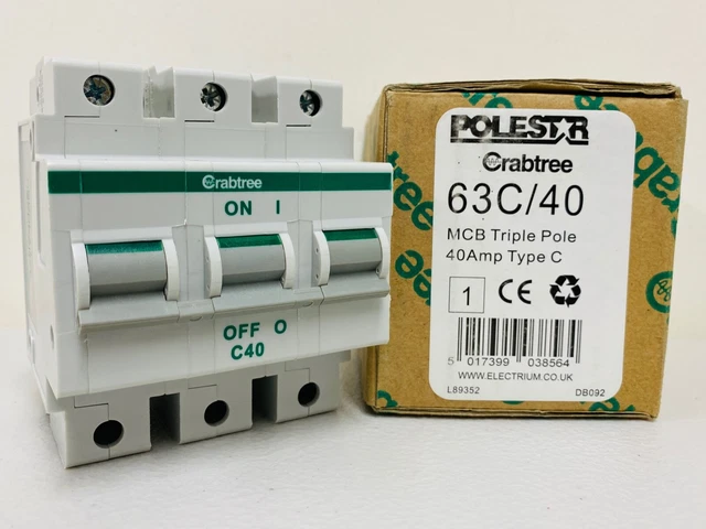 CRABTREE POLESTAR 40A Type B Triple Pole Circuit Breaker 40 Amp MCB ~ 63B/40 £89.94 - PicClick UK