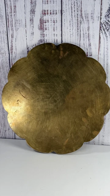 VINTAGE CHINESE BRASS Charger Tray Dragon Phoenix Fu Symbol Hand ...