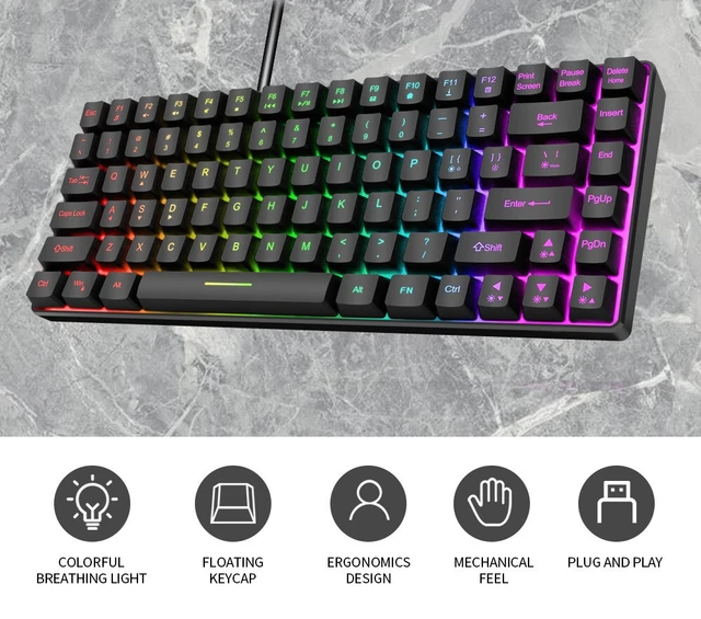 PREMIUM RGB GAMING Keyboard 85 KEYS Membrane Rechargeable RGB Wireless ...