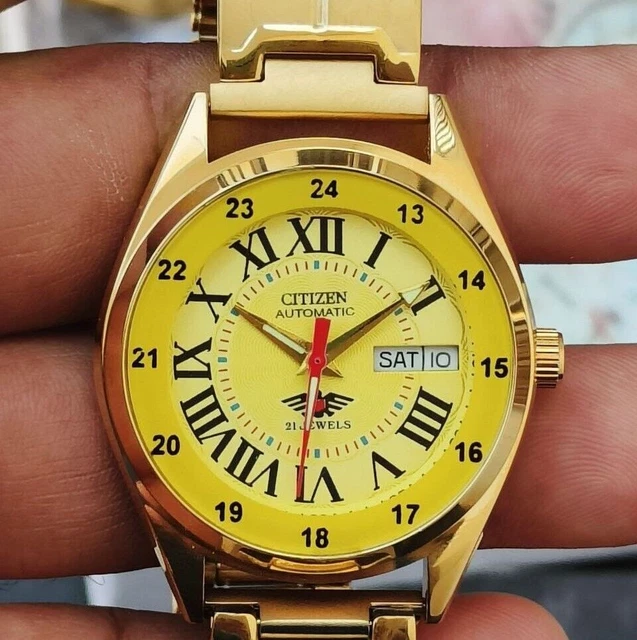 CITIZEN AUTOMATIC WATCH Cal-8200 21Jewel Yellow Face Japan Made Running ...