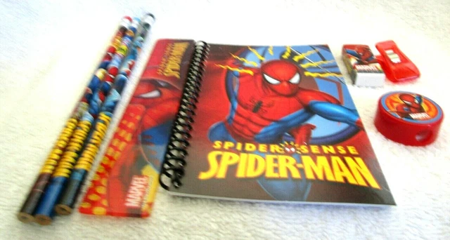 SPIDERMAN NOTEBOOK&7PC STATIONARY Set Note Pad,3 Pencils,Eraser ...