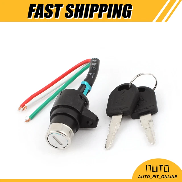 3 WIRES ELECTRIC Bike Ignition Switch Lock 2 Keys Custom for Scooter Go ...