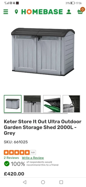 KETER STORE IT Out ULTRA Garden Lockable Storage Bike Shed 177 x 134cm ...