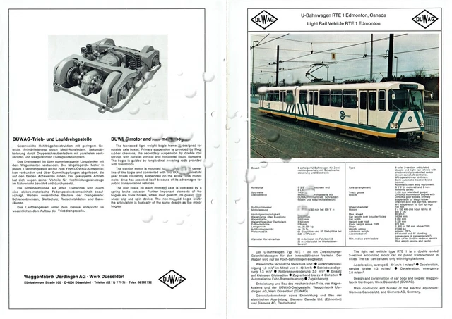 DUEWAG DATA SHEET of '80's Light Rail Vehicle Stadtbahnwagen Type U2 ...