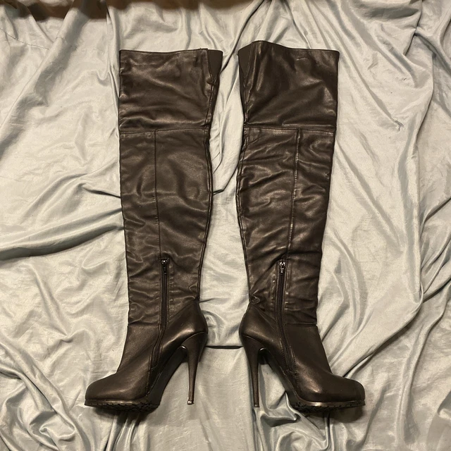 RUNWAY COLLECTION BLACK Leather Look Thigh High Boots With Hidden Platform Uk5 £8.00 - PicClick UK