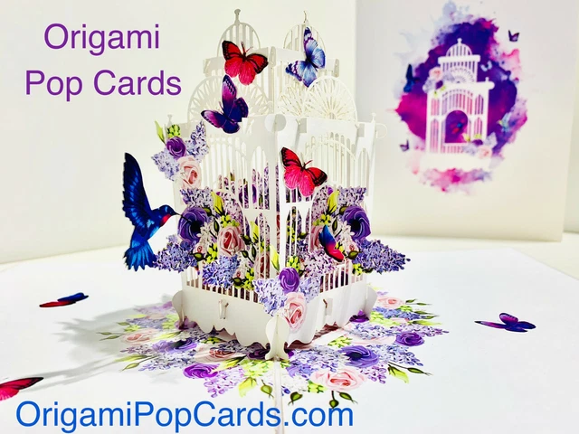 Origami Pop Cards Hummingbird Hovering The Bird Cage 3d Pop Up Card Spring 16 95 Picclick Au