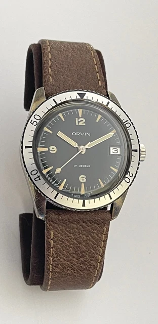 1960S VINTAGE ORVIN Diver Watch Swiss Sears Roebuck and Co Heuer Black ...