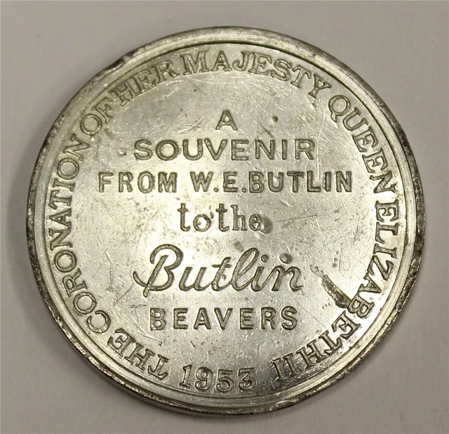1953 QUEEN ELIZABETH II Coronation Medal Butlins Beavers heavy white ...
