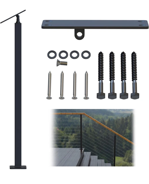 SLIM CABLE RAILING Post 36"x1.5"x1.5" Middle/End Post 30-40°Adjustable ...