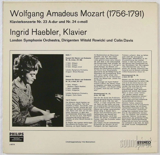 INGRID HAEBLER MOZART Klavierkonzerte Philips Ed.1 Maroon Club Edition ...