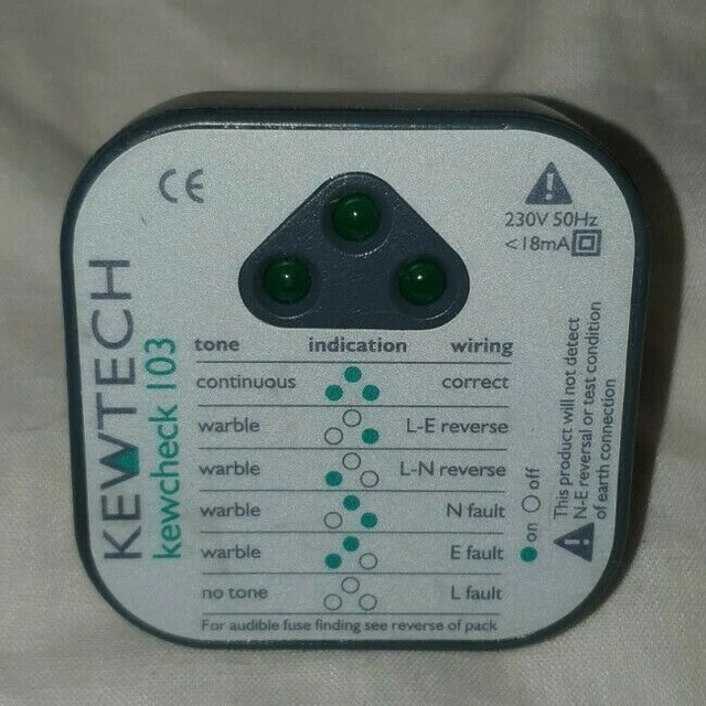 KEWTECH KEWCHECK103 MAINS Wiring 240v Socket Tester with Audible Tone ...