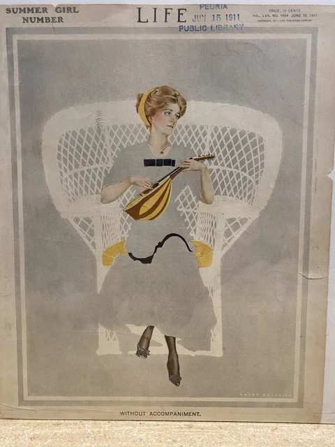 LIFE 1911 PIN-UP plays Mandolin Fadeaway Girl on wicker Art Deco Coles ...