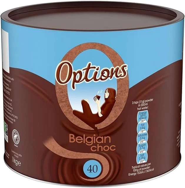 OPTIONS BELGIAN CHOCOLATE Hot Chocolate Powder Drink 1KG – Made with ...