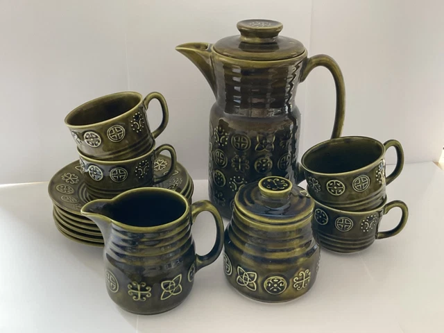 LORD NELSON POTTERY Coffee/Tea Set Celtic Green Pattern 13 Pieces ...