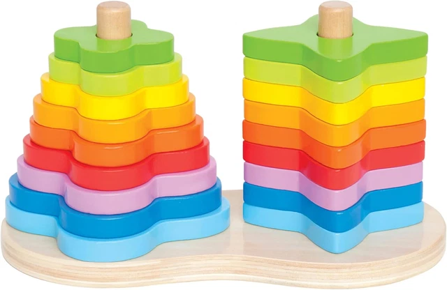 WOODEN DOUBLE RAINBOW Stacker - 19-Piece Building Blocks Set (17Cm ...