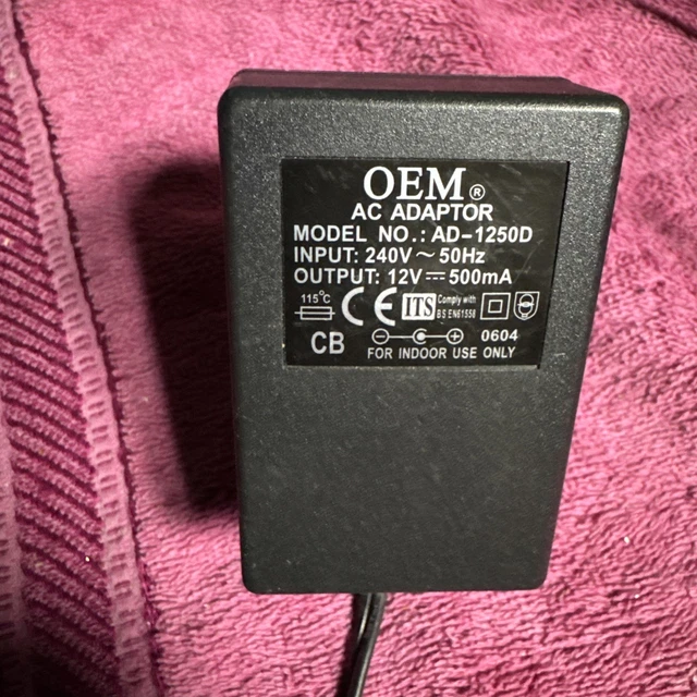 OEM AD-1250D POWER Supply AC Adapter Black 500mA 12-Volt Wall Mounted ...