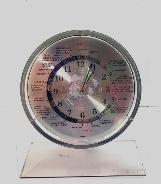 VINTAGE LUCITE LORD king Quartz GMT World Time Zone Clock W/Airplane ...