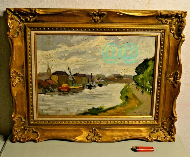 TABLEAU PEINTURE À l'huile Prosper David Agen canal du midi péniches ...