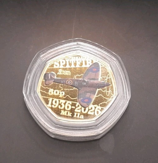 2026 - THE Official RAF Spitfire 90th Anniversary Gold Plated Colour ...