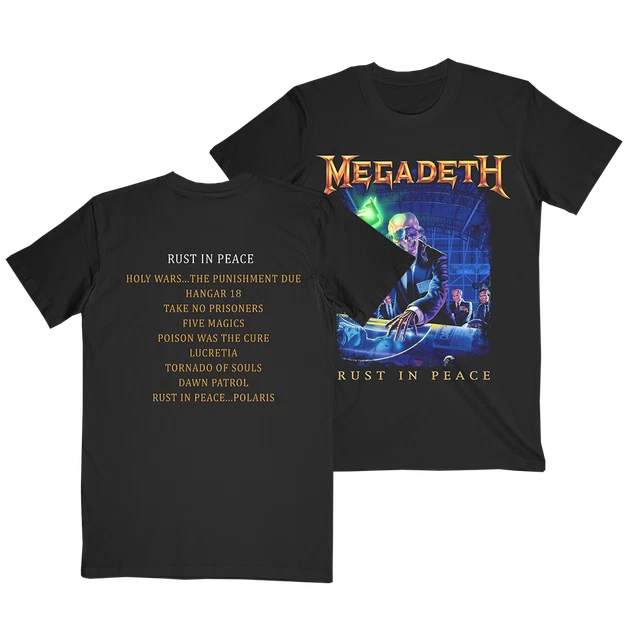 MEGA_DETH RUST IN Peace Tracklist *2 côtés T-shirt drôle en coton noir ...